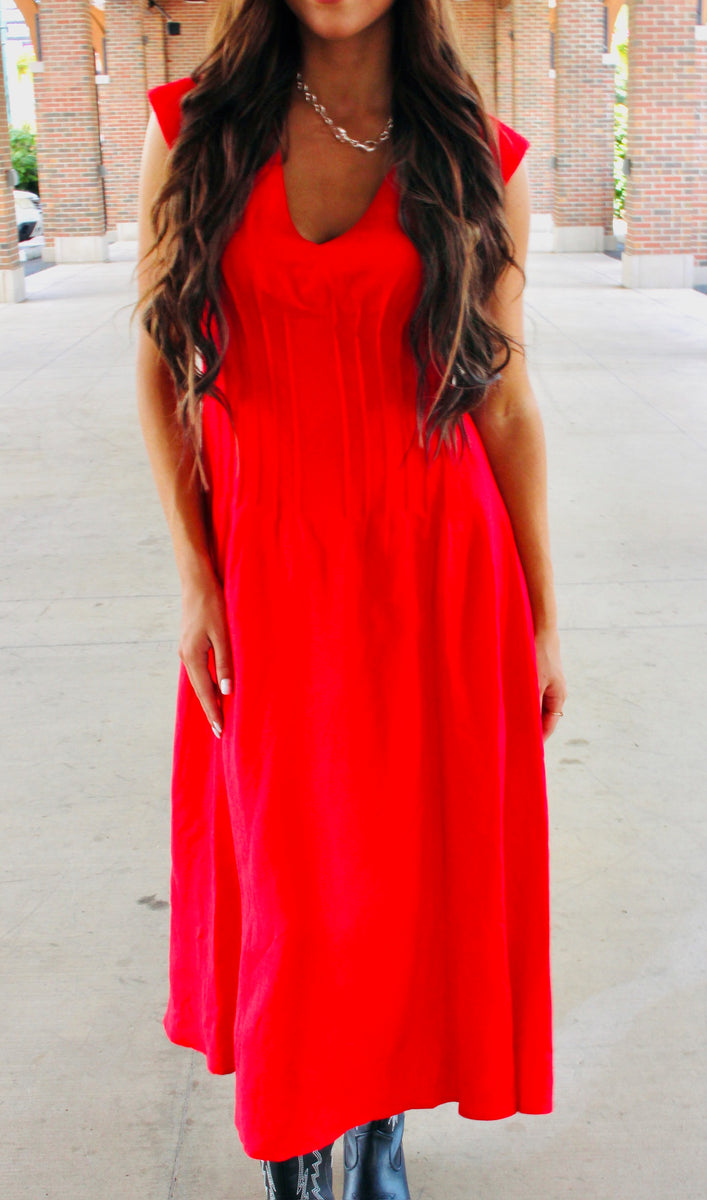 Perfectly Pintuck Ruby Red Dress – Azlinn Hope